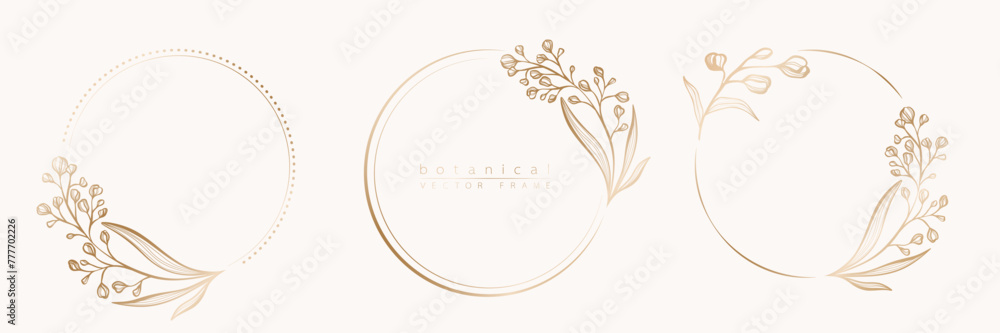 Set of floral frame templates in minimal linear style with hand drawn ...