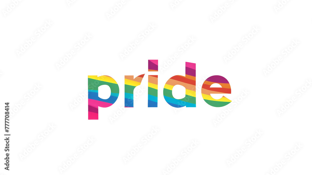 'Pride' text in bold, filled with rainbow colors and patterns ...