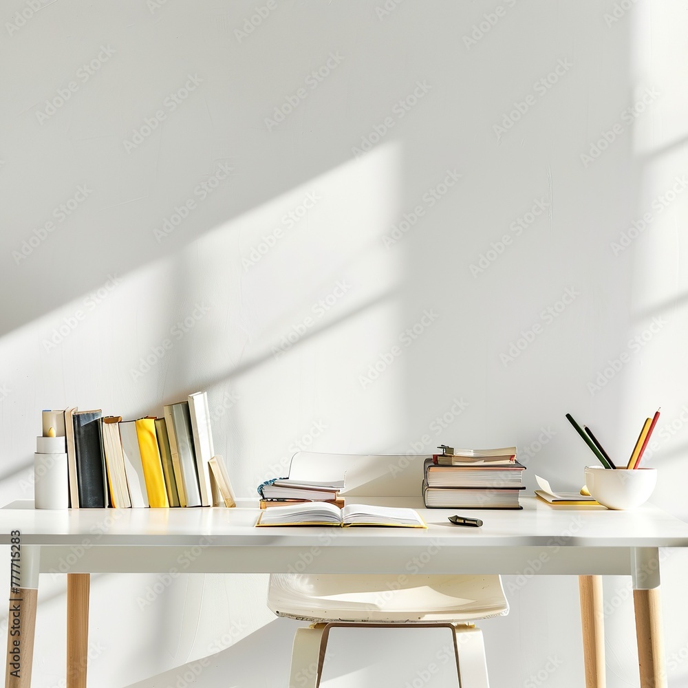 Office Table. Empty Desk with Books. Workspace. Stock Photo | Adobe Stock
