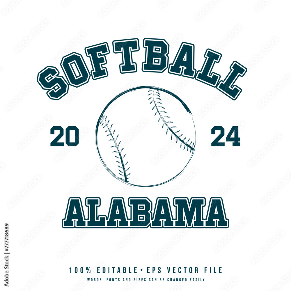 Alabama softball logo vector, text effect vector. Editable college t ...