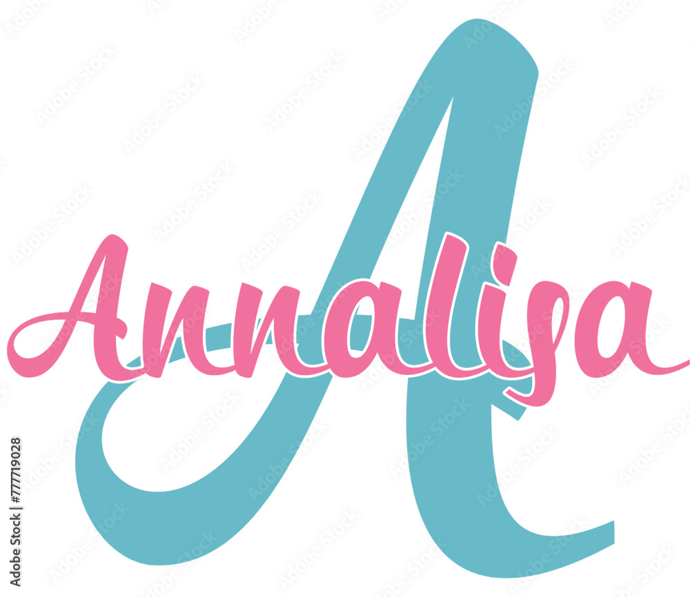 Annalisa -light blue and pink color - name written -word ideal for ...