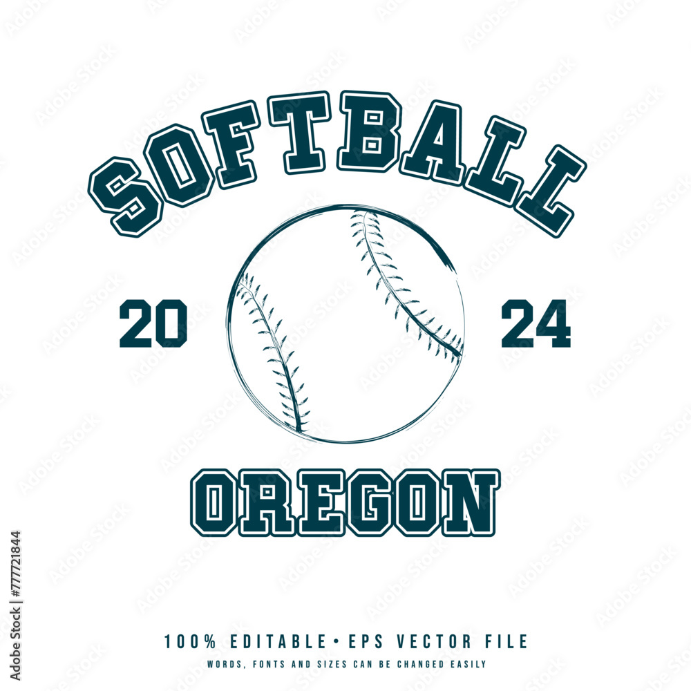 Oregon softball logo vector, text effect vector. Editable college t ...