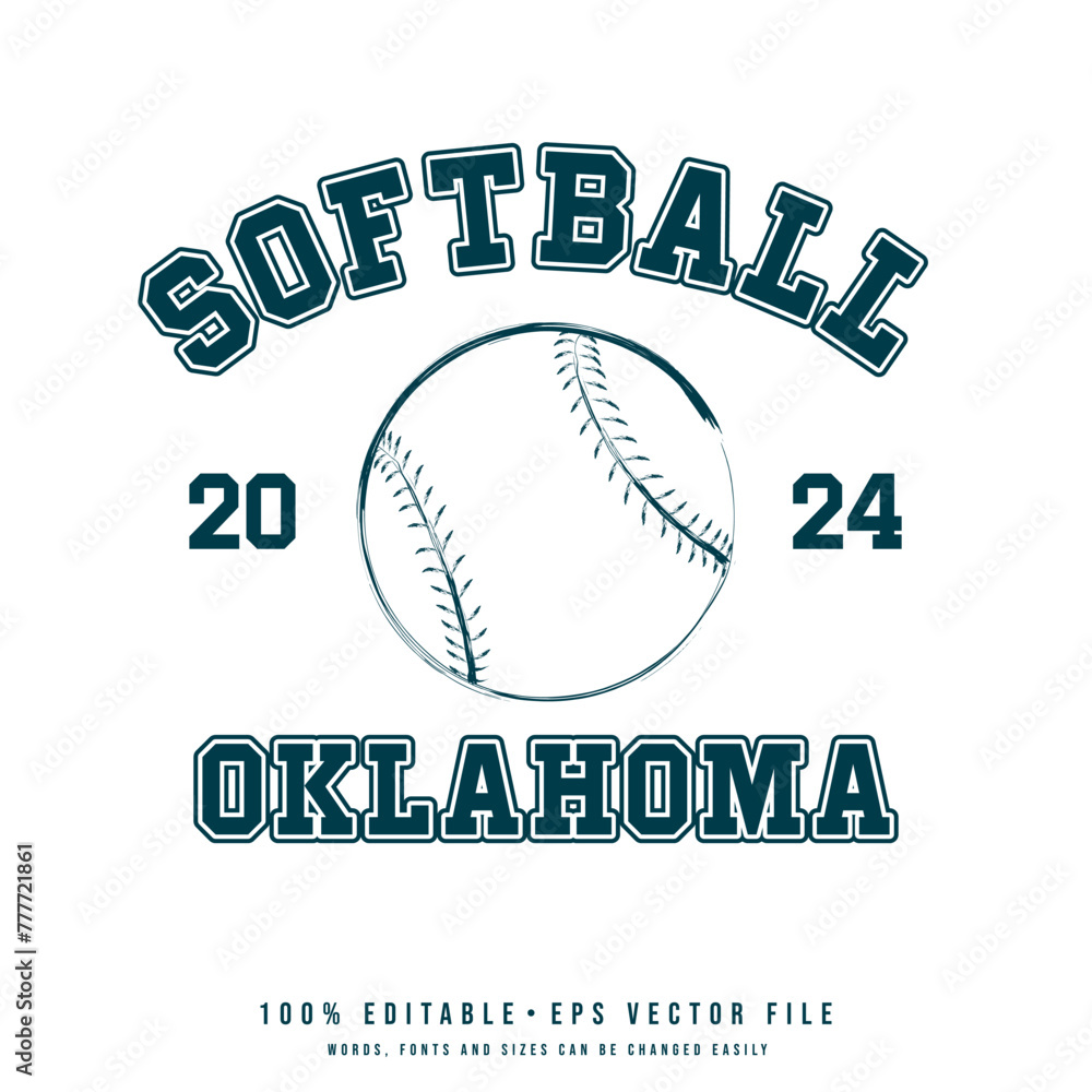 Oklahoma softball logo vector, text effect vector. Editable college t ...