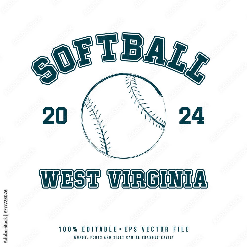 West Virginia softball logo vector, text effect vector. Editable ...