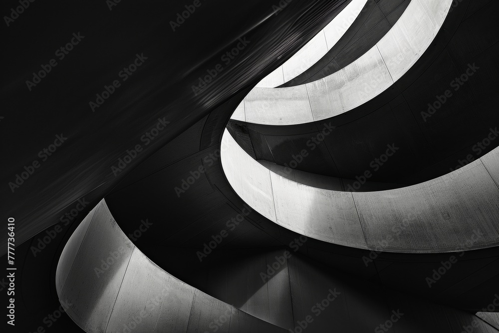 Architectural spiral staircase in monochrome with a mesmerizing play of ...