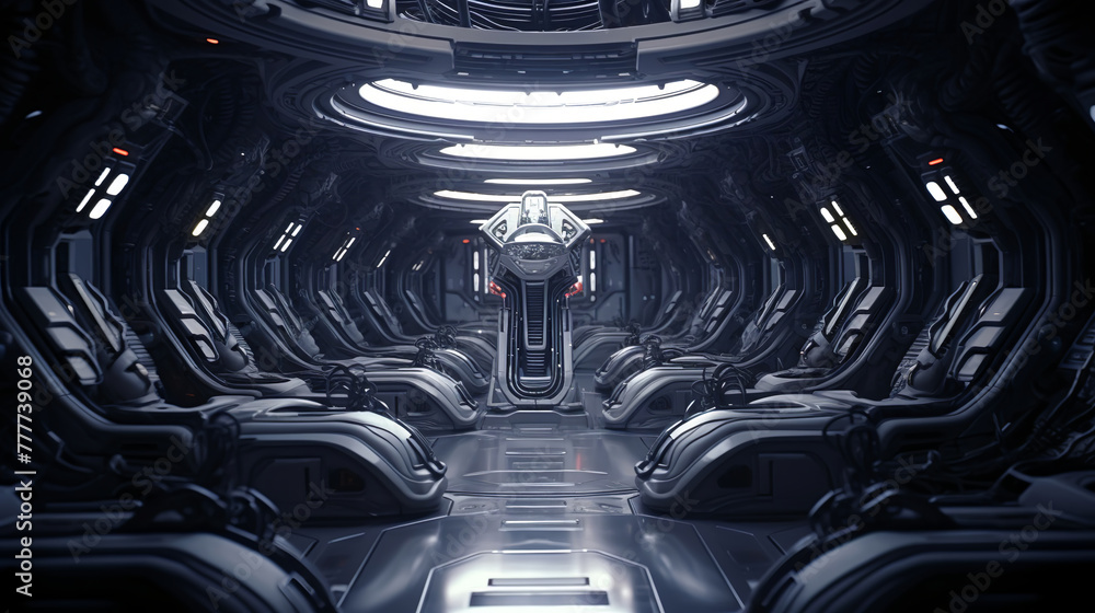 alien spaceship, view from inside the interior of the ship ...