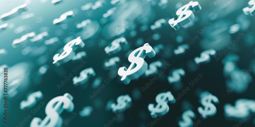 White dollar signs floating on a blue background, in the digital ...