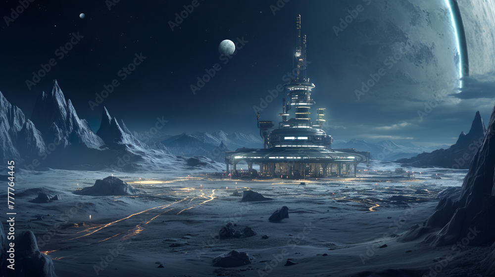 research station on the surface of the moon around Saturn, alien ...