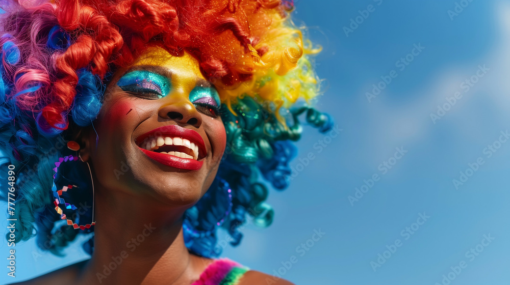 Happy black drag queen celebrating pride. African american woman in ...