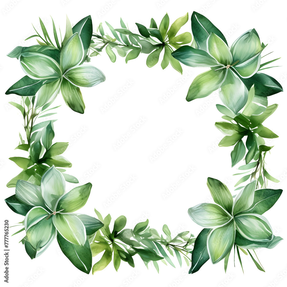 Nandina leaves illustration, Corner frame of watercolor Schefflera ...