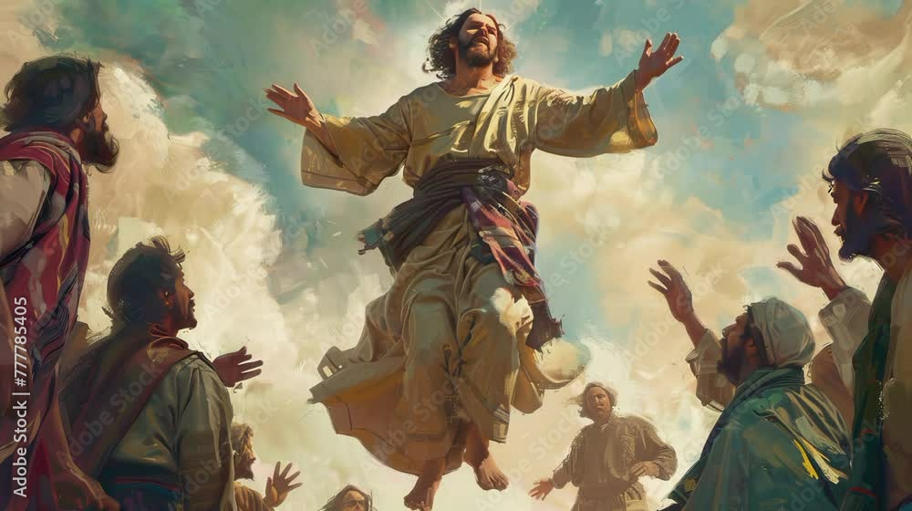 Jesus and his student folower with the background of animated cloud in ...