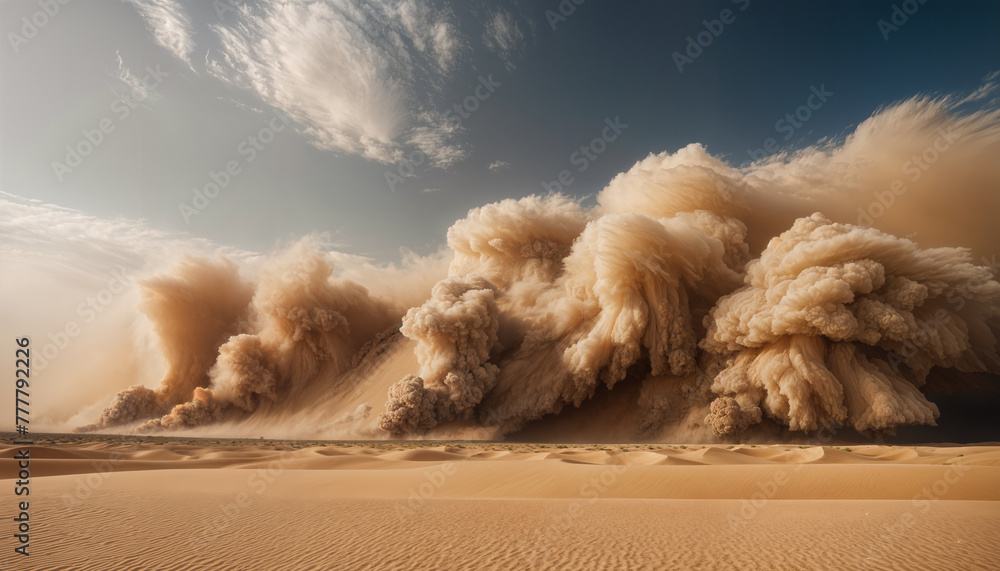 Massive unreal supercell sand storm rolling in over the desert dunes ...
