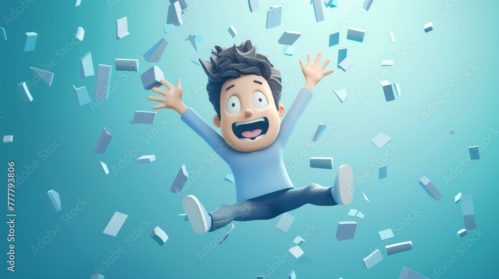 Vector art character, Happy, popping out of a flat design into 3D space ...