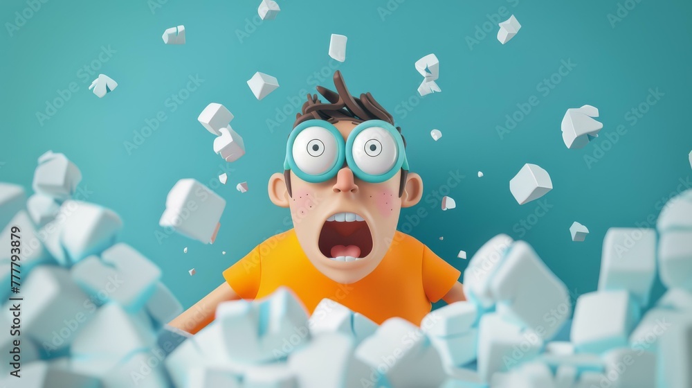 Vector art character, nervous, popping out of a flat design into 3D ...
