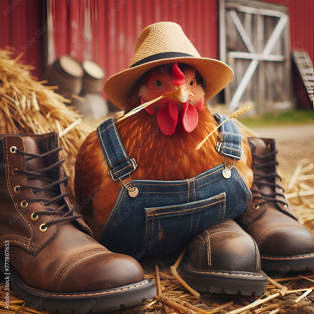 Cheerful Funny Cute Little Red Free-Range Chicken Rooster Hen Mammal ...