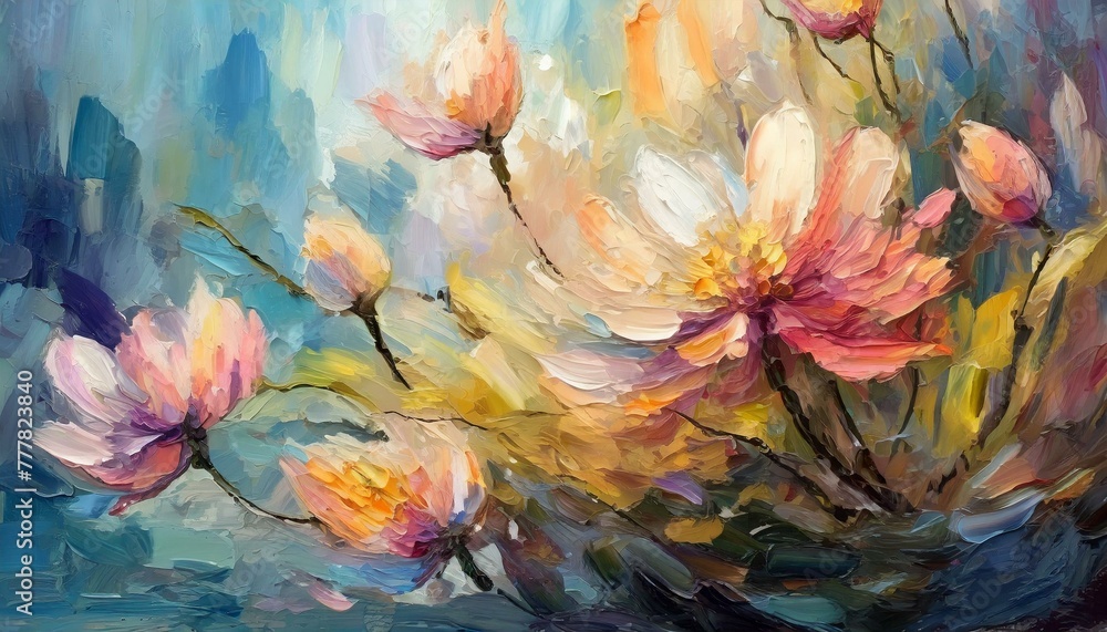 Pintura flores tonos pasteles efecto pinceladas Stock Photo | Adobe Stock