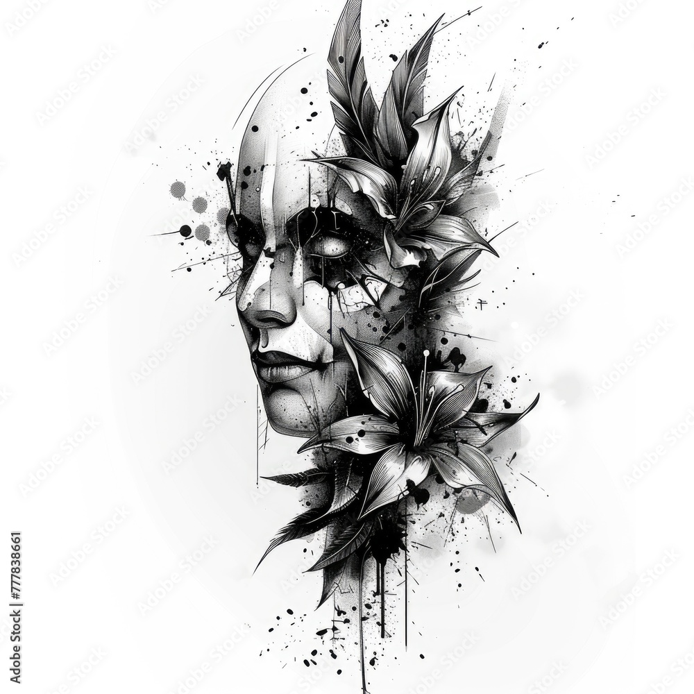 Tattoo Ink Impression: A sketch for a tattoo design. A detailed art ...
