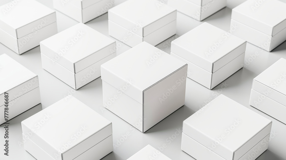 An array of uniform white 3D cubes arranged in a staggered pattern on a ...