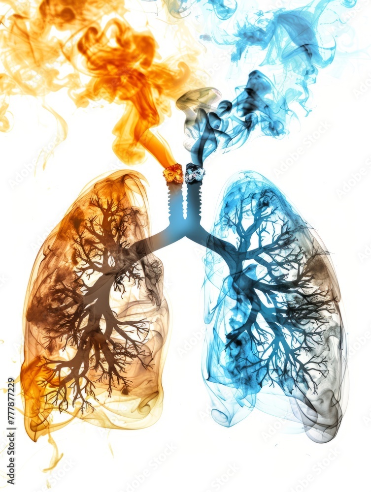Lungs with smoke in color representing air pollution - Vividly colored ...