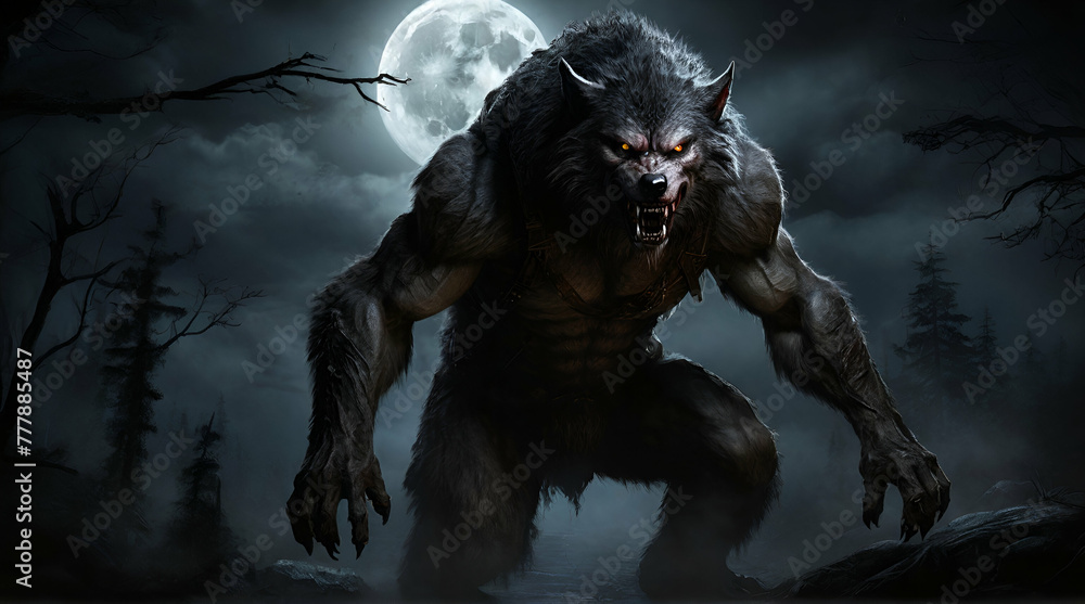 Large werewolf hunting under the full moon digital art.generative.ai ...
