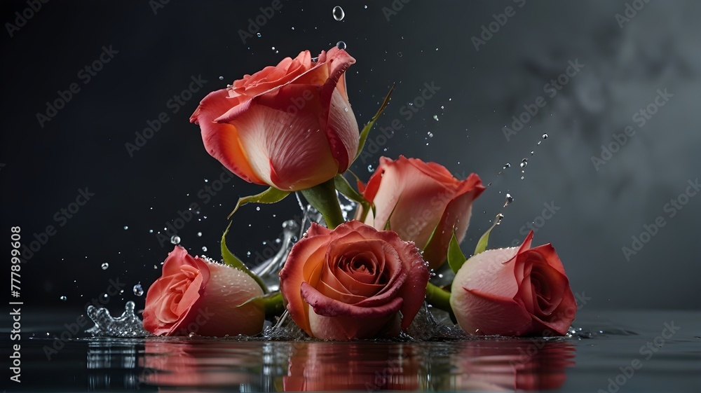 Roses falling into a puddle of water at high speed, rose, roses, plant ...