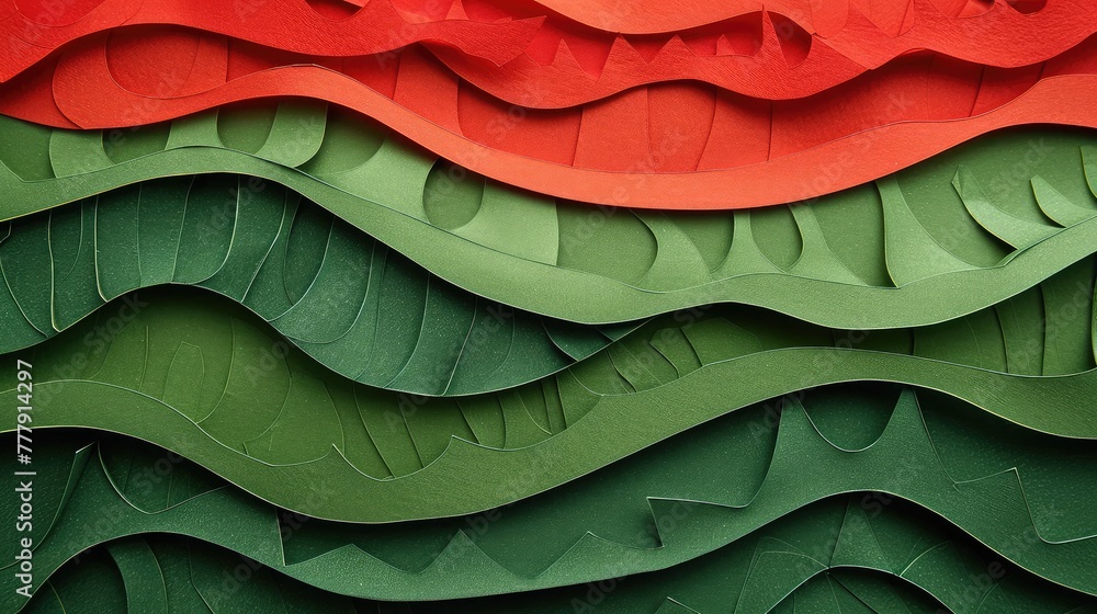 Alternating layers of red and green paper,3D abstract paper art style ...