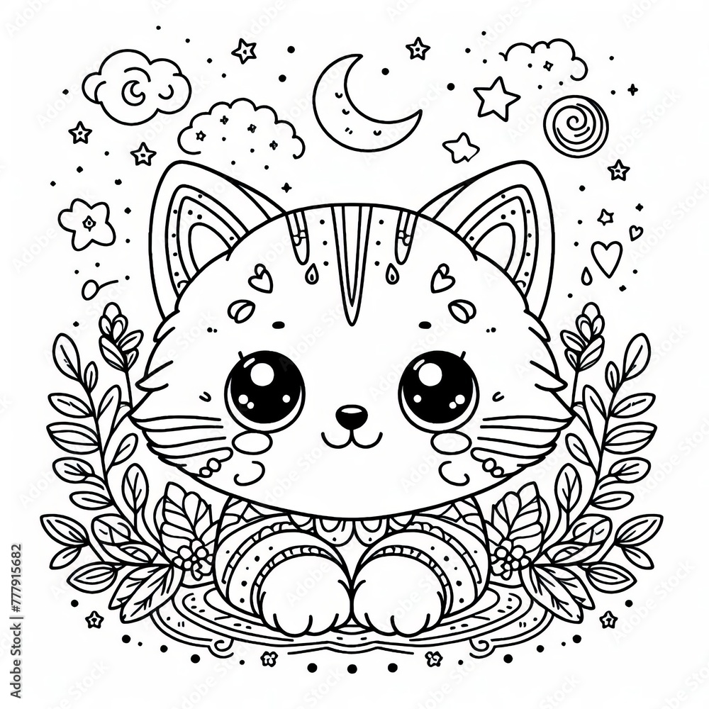 Coloring Page, Cute cat Coloring Page for Preschoolers, Challenging Art ...