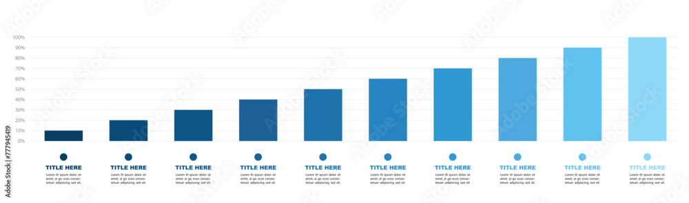 Blue gradient slim chart bars template, 10%-100% number text. Flat ...