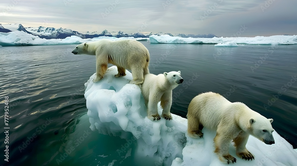 Polar Bears on a Melting Arctic Ice Floe Highlighting the Threat of ...