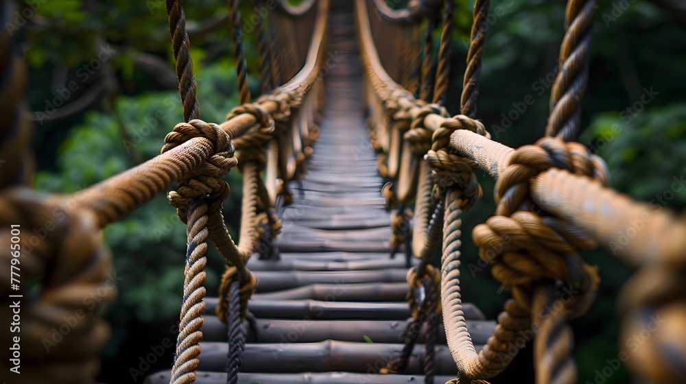 Suspended Rope Bridge Spanning Lush Jungle Canopy,Representing ...