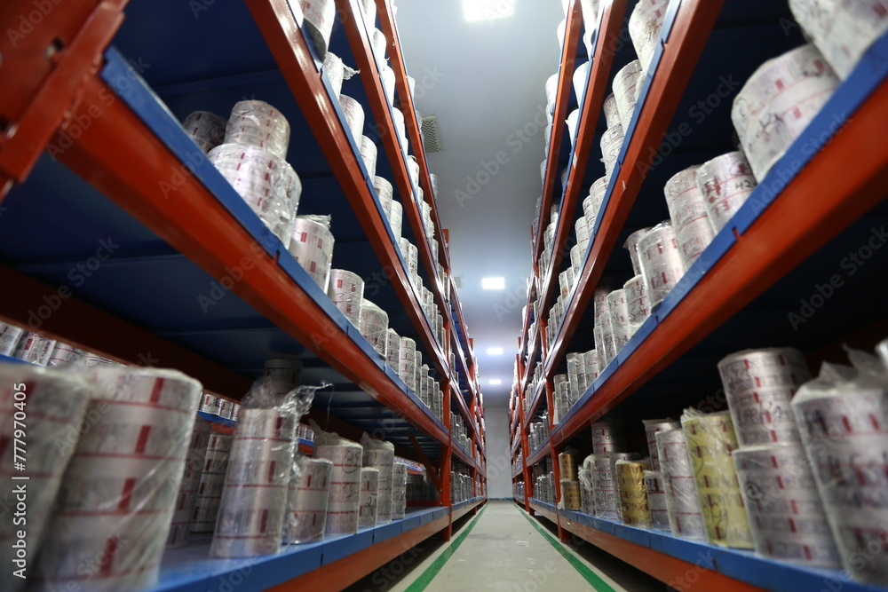 primary packaging material filled warehouse inside epoxy floor for ...