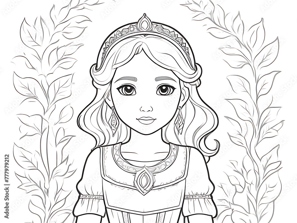 Princess coloring page outline on white background Stock Illustration ...