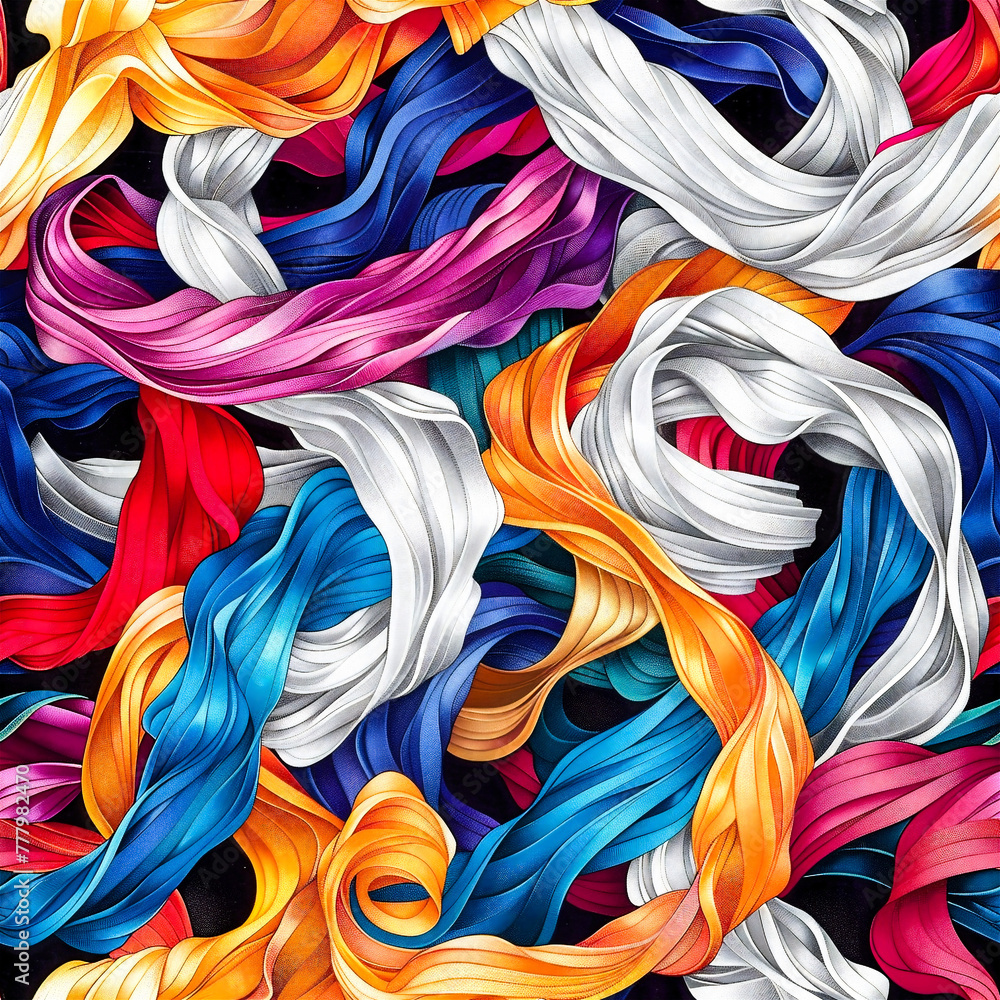 Rococo Ribbons. Generated Image. A digital rendering of a seamless ...