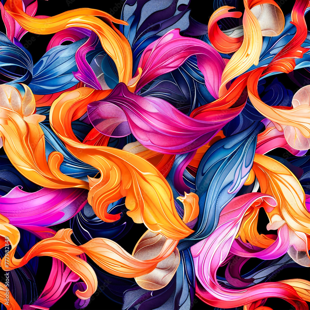 Rococo Ribbons. Generated Image. A digital rendering of a seamless ...