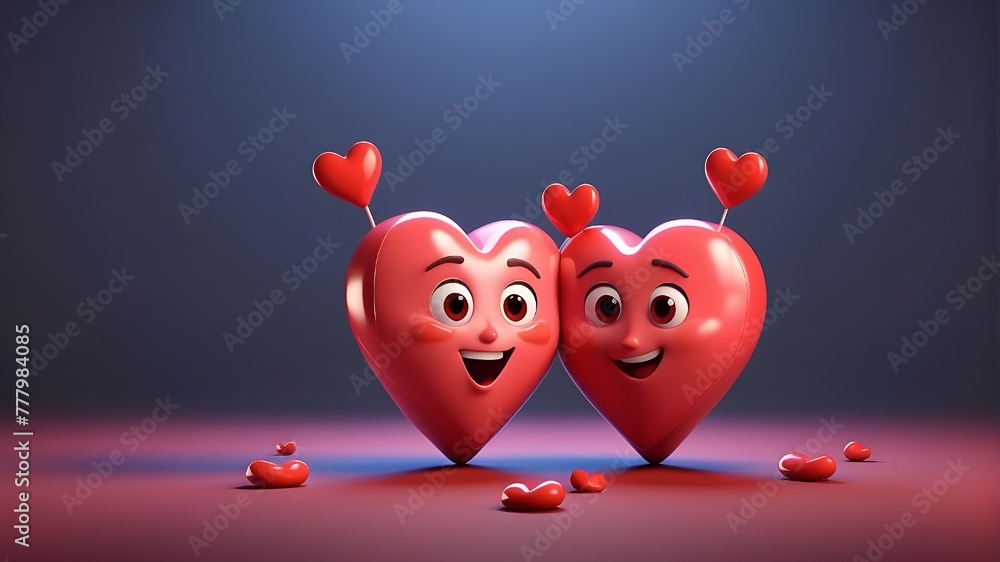 Red heart-shaped emoji emoticon character. two-dimensional animated ...