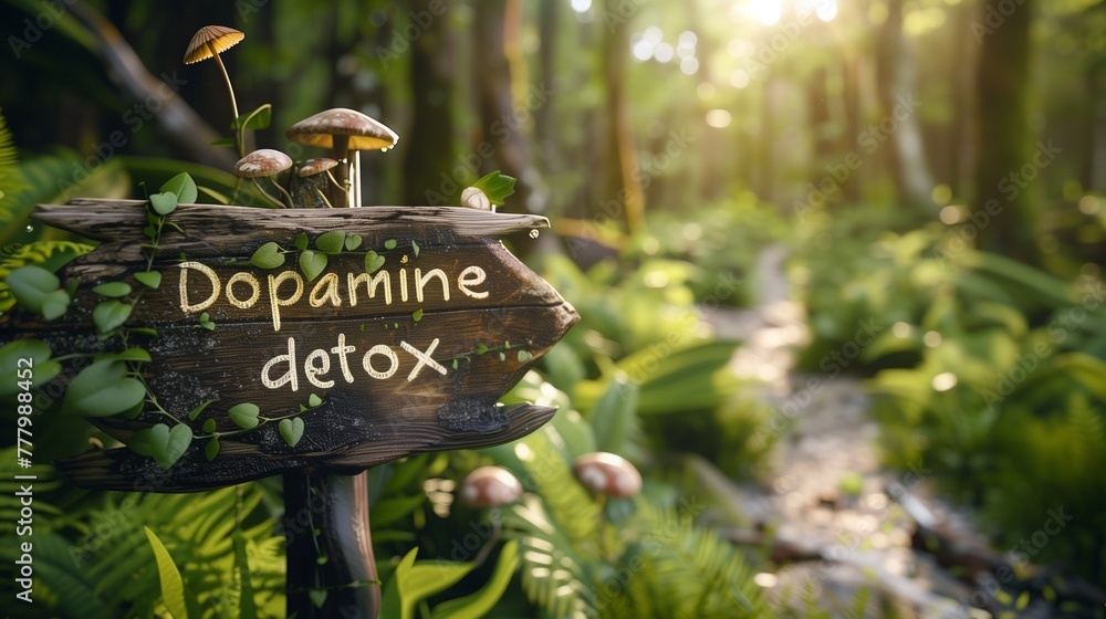 Dopamine detox inscribed in bold letters, set against a serene natural ...