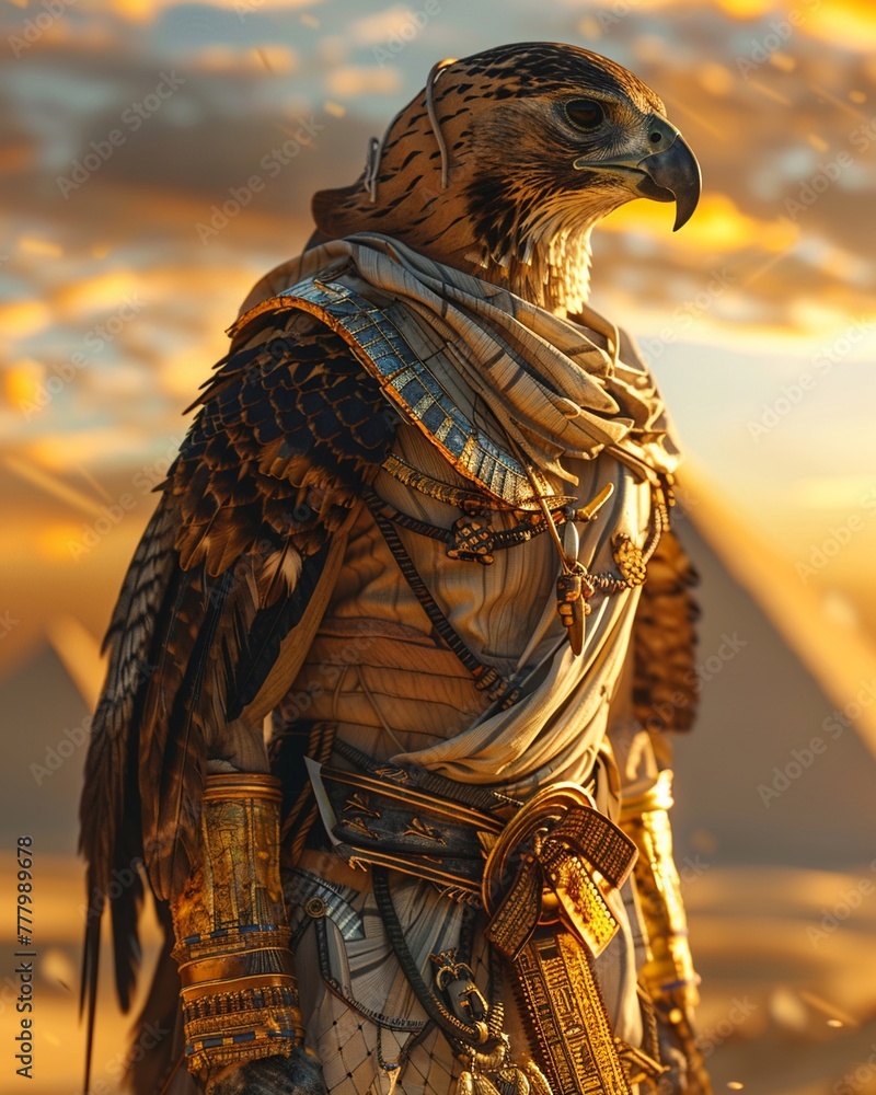 Horus, Falcon-Headed God, Protector of Pharaohs, standing tall in the ...