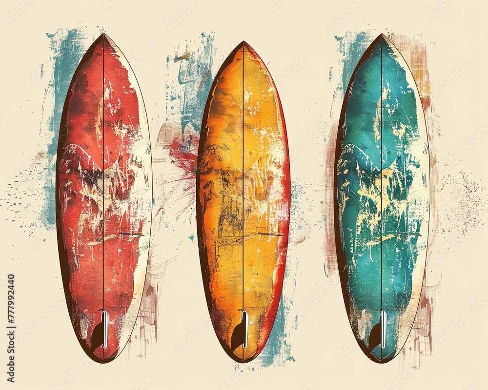 Surfboard clipart in Pop Art, summer beach flair, vivid colors and ...