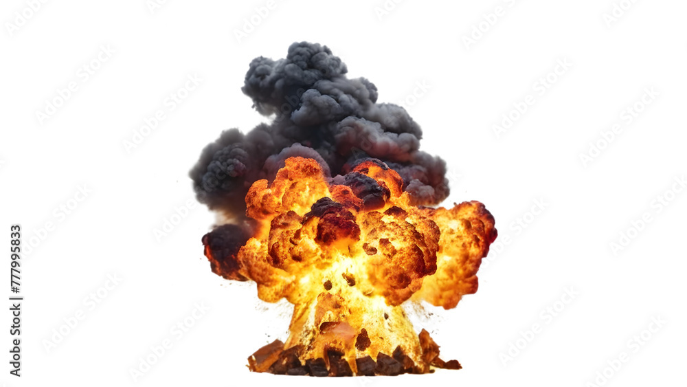 atom bomb blast explosion with fire,dust and smoke isolated on ...