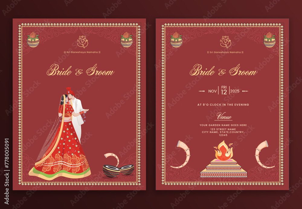Indian Wedding Card Template Layout with Hindu Bride and Groom ...