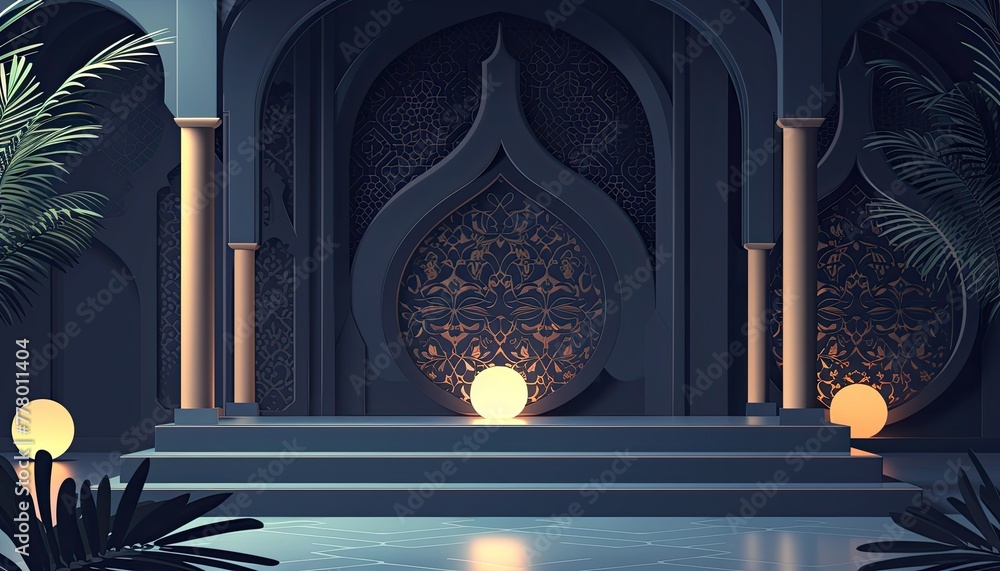 Mosque product stand for Eid al-Fitr, flat design vector featuring ...