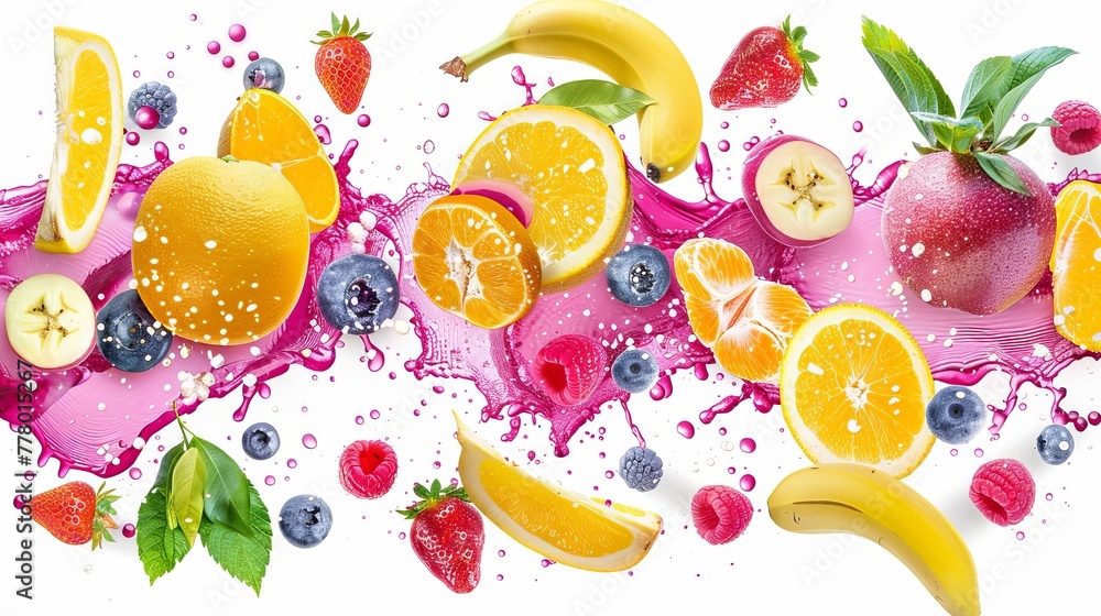 Unnatural bright fruit colors, falling juicy orange pink color with ...