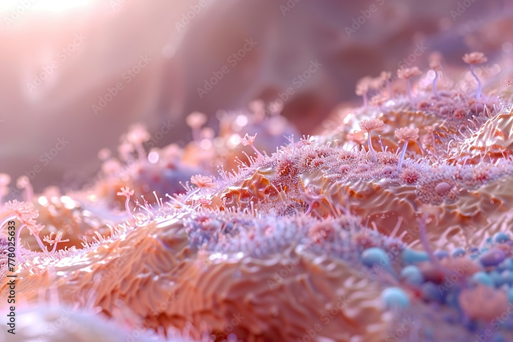 High resolution image of human skin cells under a microscope, detailed ...