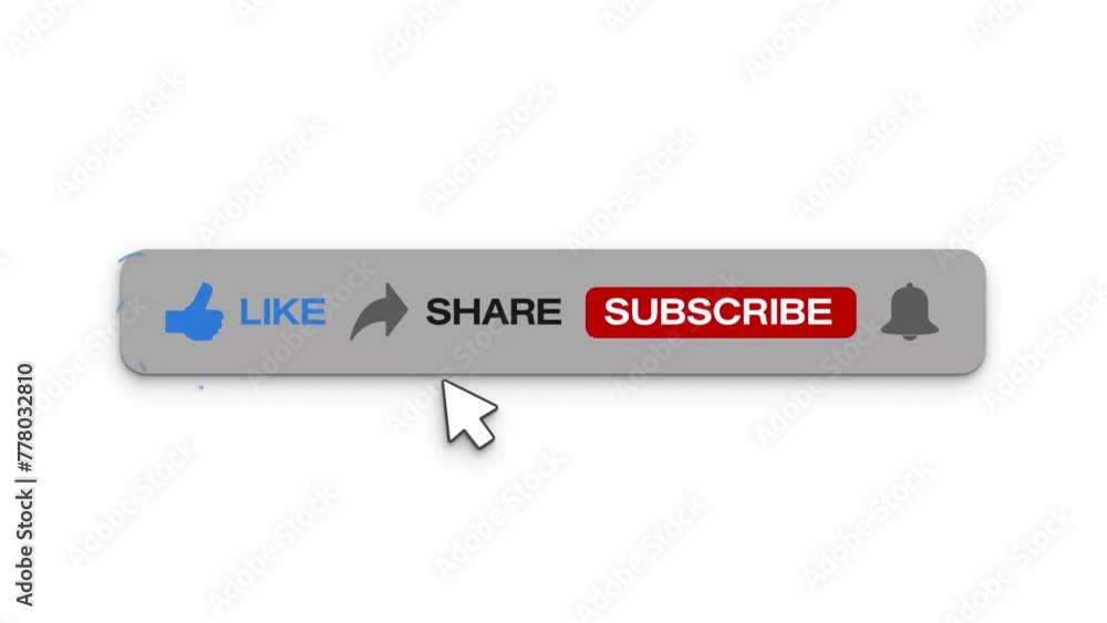 Video animation of an animated, floating subscribe button with a bell button on a white ...