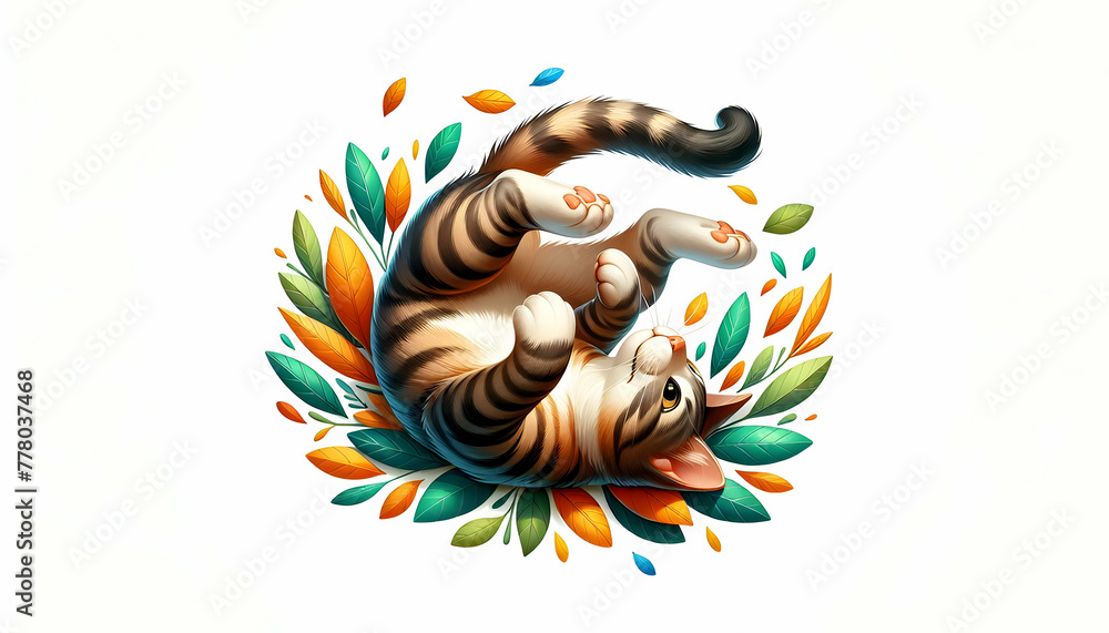 3d flat icon as Tabby Tumble A tabby cat playfully tumbling among ...