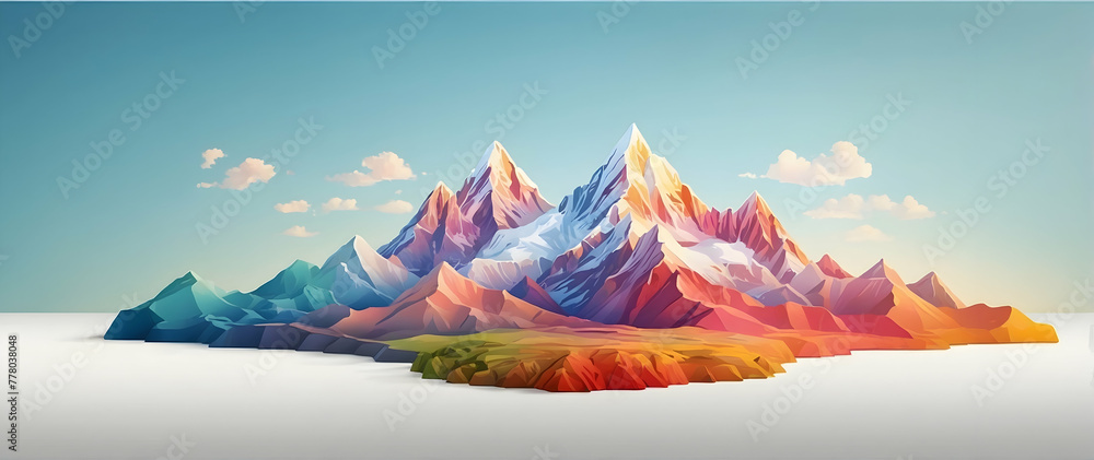 3d flat icon as Mountain Majesty Majestic peaks painted in sunrise hues ...