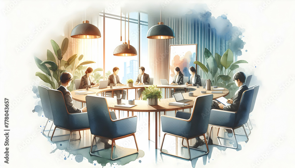 for advertisement and banner as Meeting of Minds A meeting room scene ...