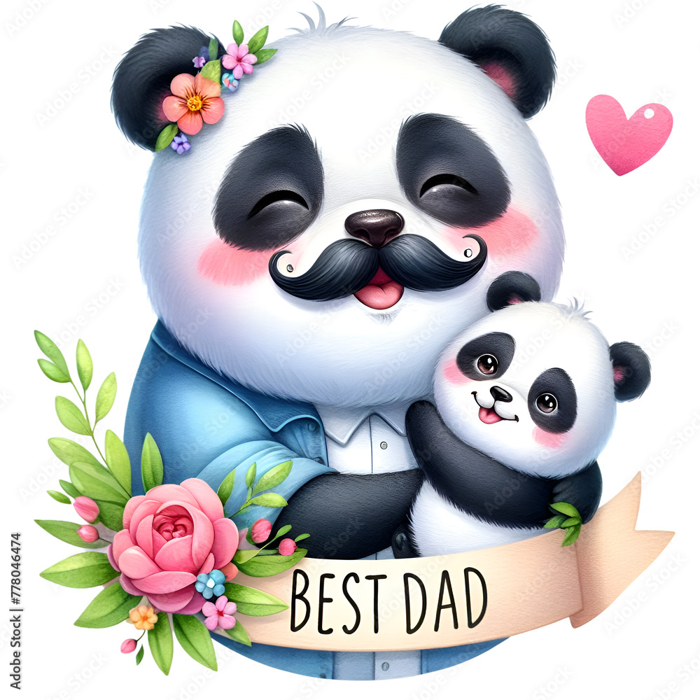 Happy Father's Day, Daddy Panda & Baby Panda Clipart Watercolor dad and ...