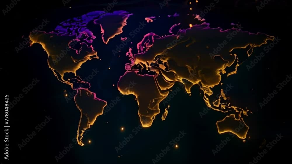 Illuminated colorful world map in the night highlighting global ...