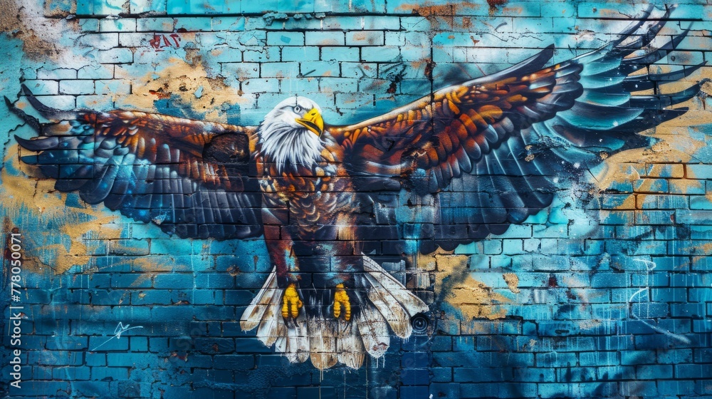 Majestic Eagle Mural on Brick Wall A stunning mural of a majestic eagle ...
